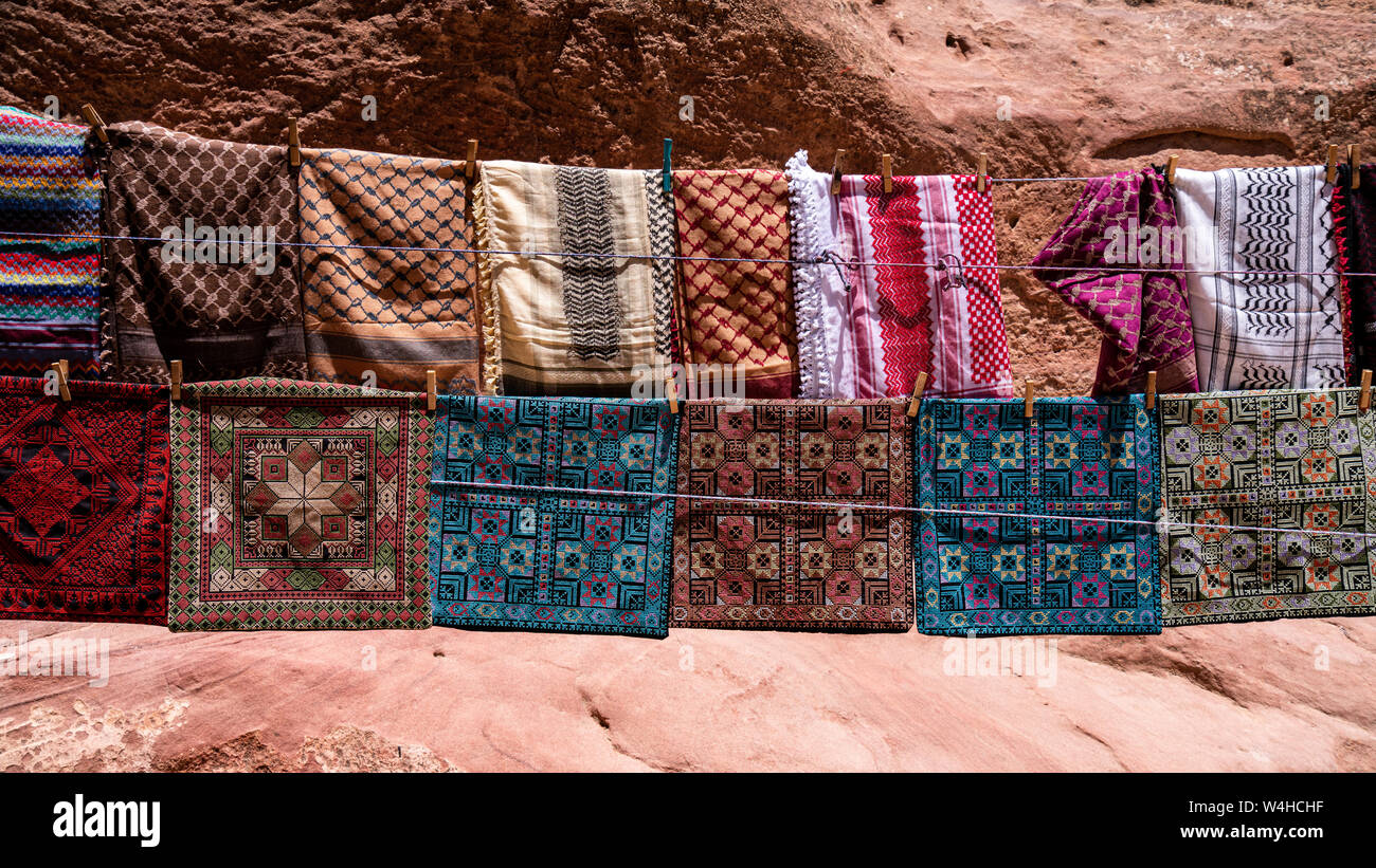 Traditional Jordanian Scarfs during a trip to Petra, Jordan Stock Photo ...