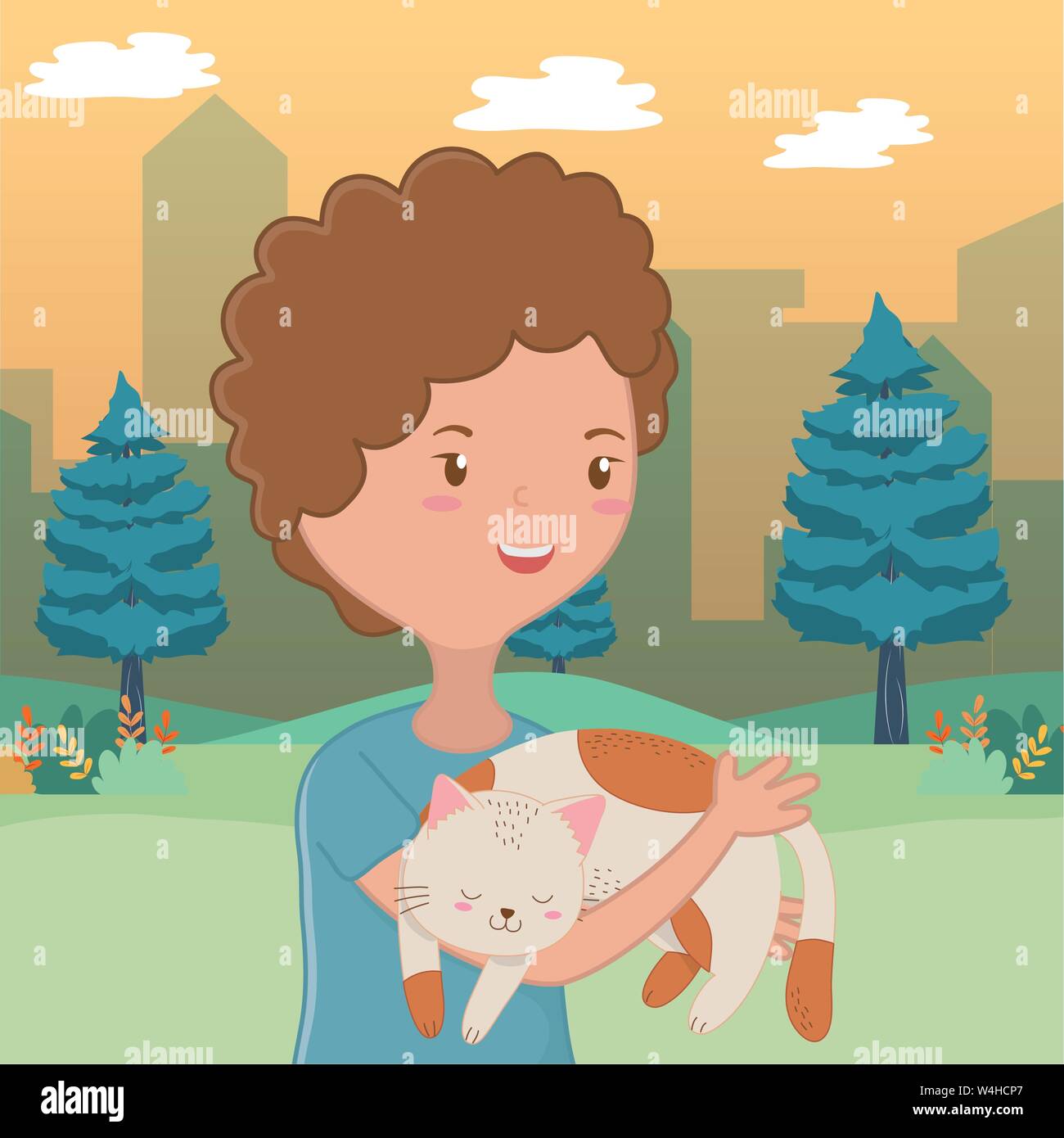 Girl with cat cartoon design, Mascot pet animal domestic cute life ...