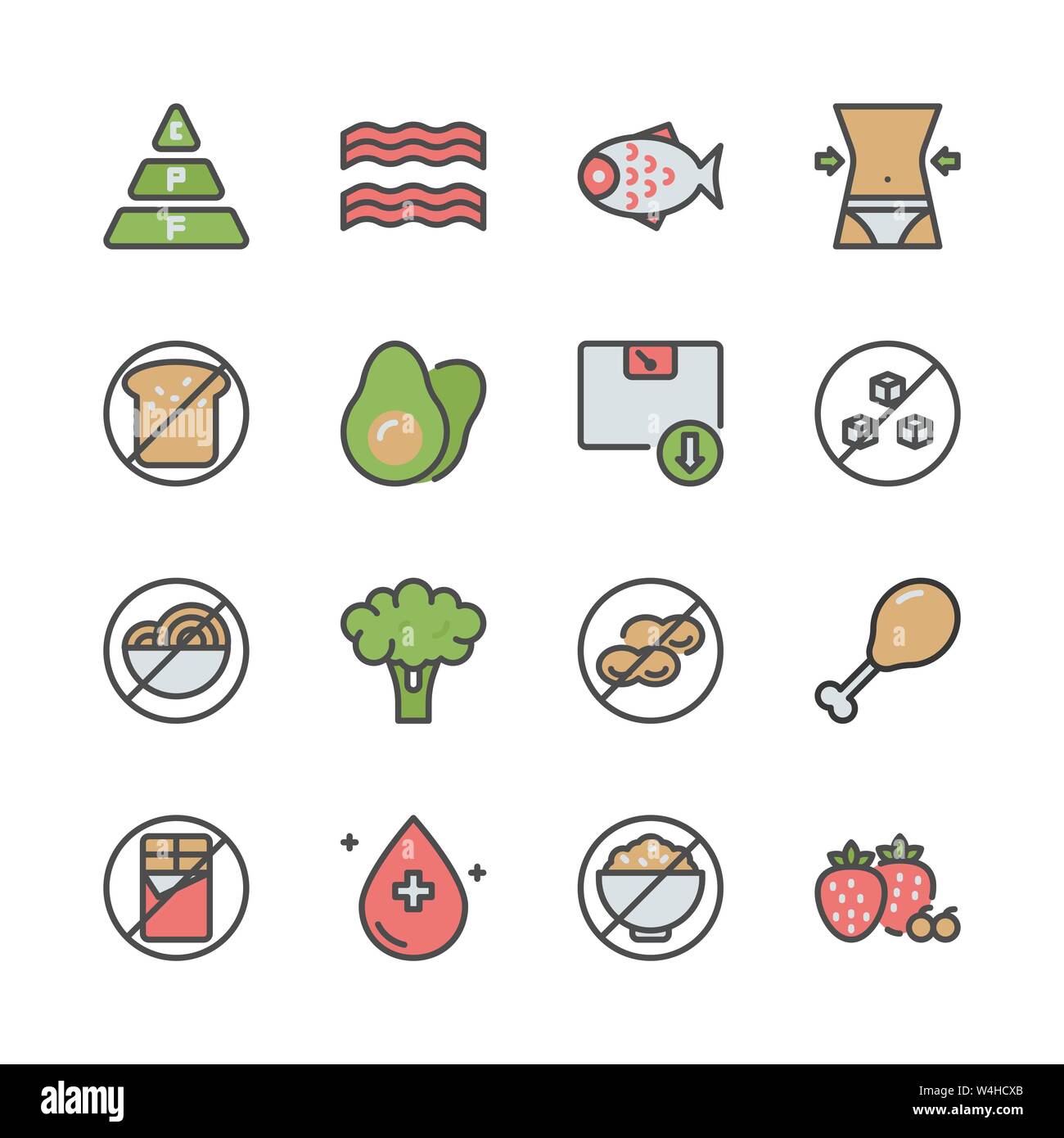 Ketogenic diet in colorline icon set.Vector illustration Stock Vector ...