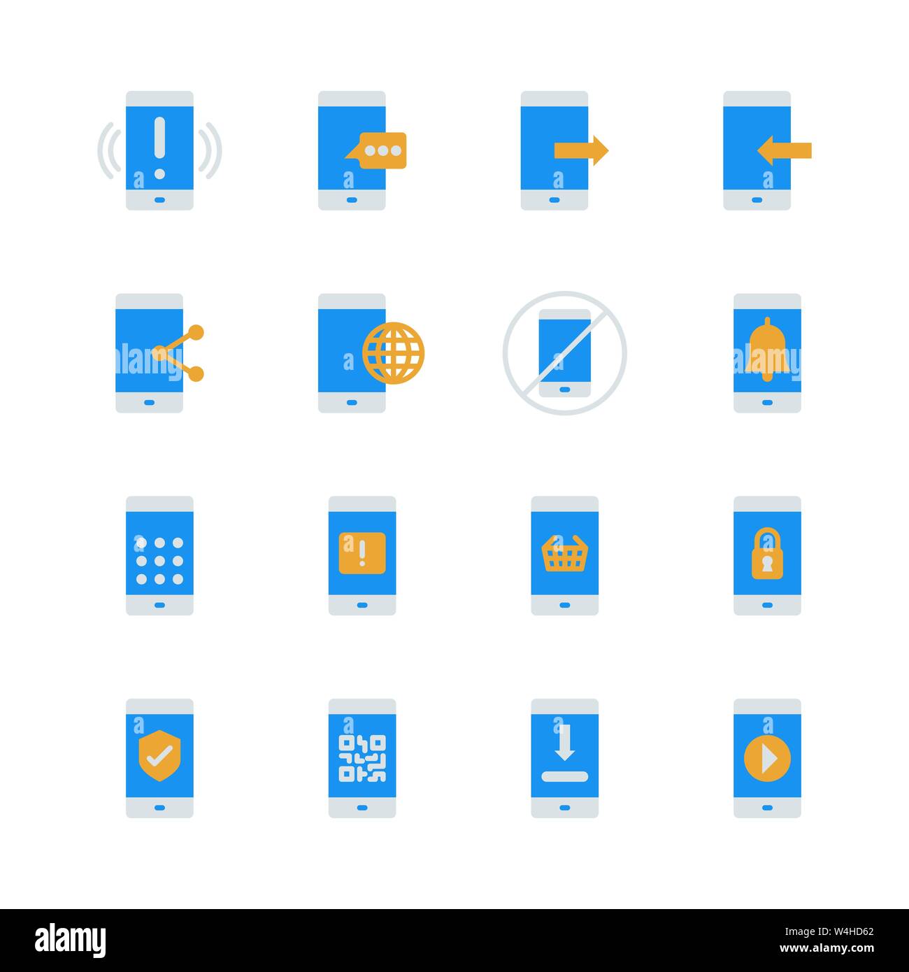 Cell phone in flat icon set.Vector illustration Stock Vector Image ...