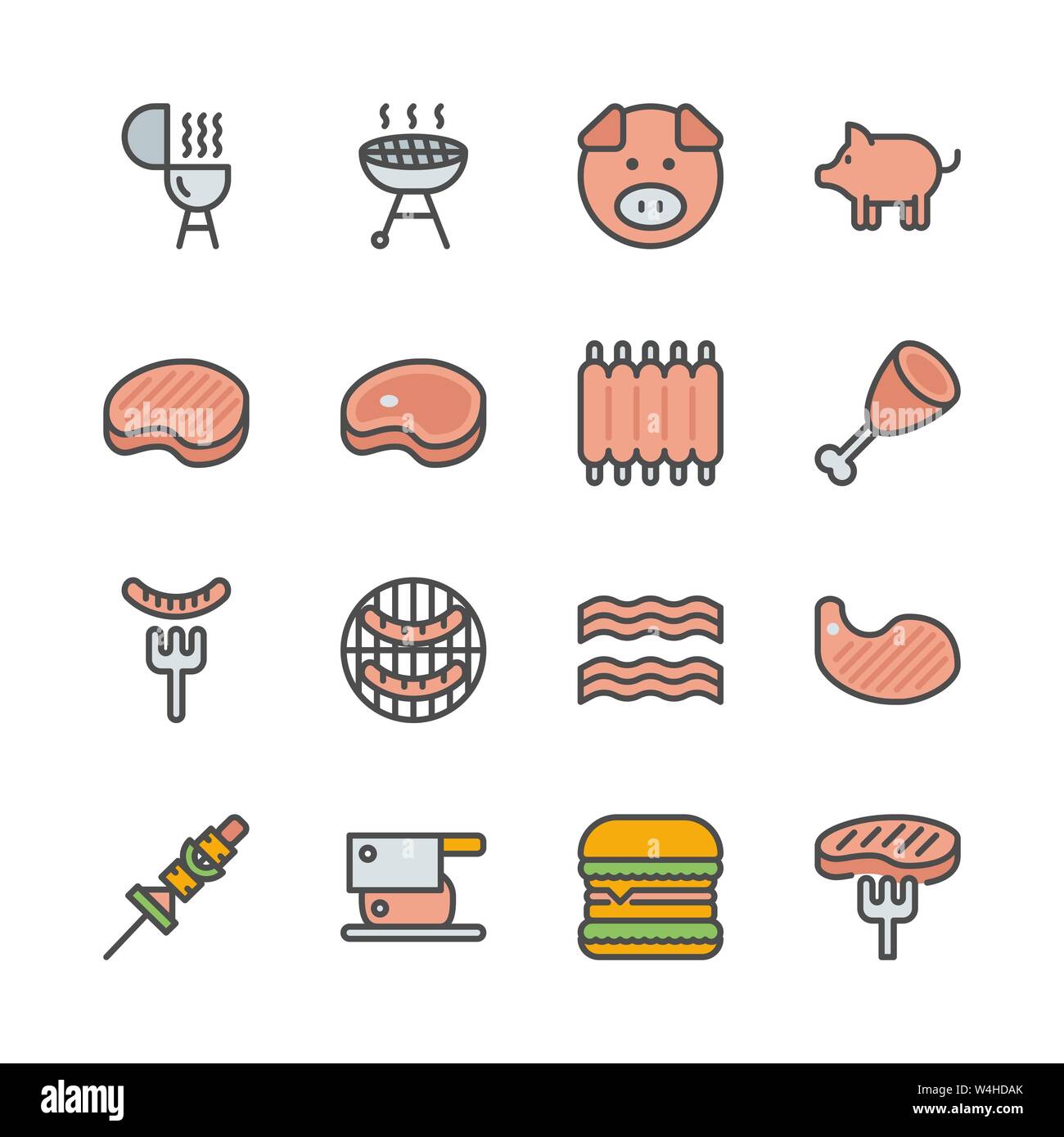 Pork related in colorline icon set.Vector illustration Stock Vector ...