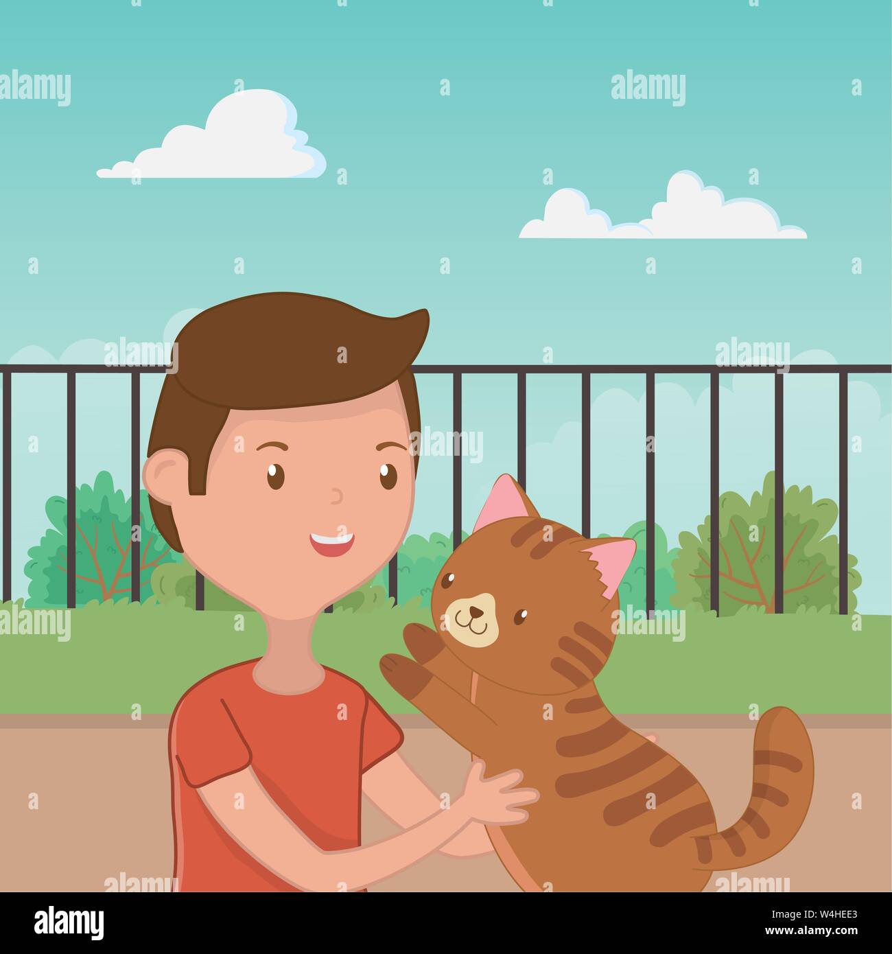 Boy with cat cartoon design, Mascot pet animal domestic cute life ...