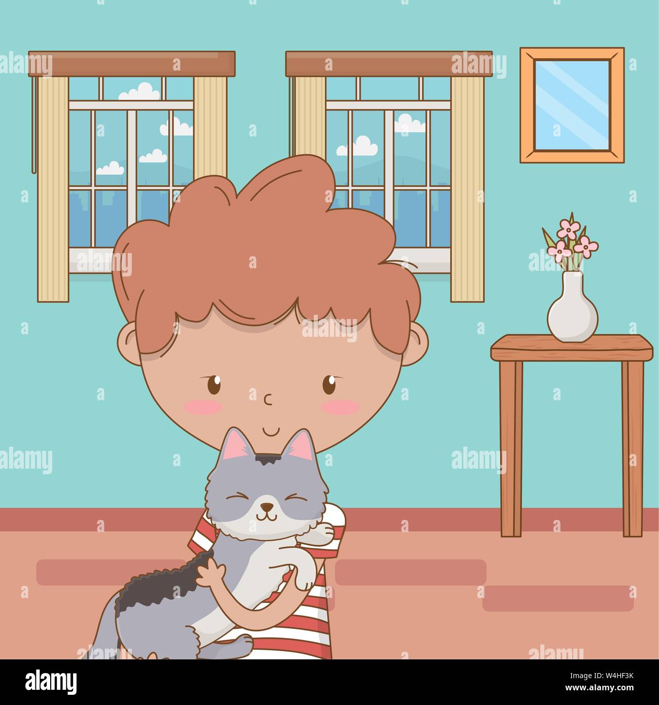 Boy with cat cartoon design, Mascot pet animal domestic cute life ...