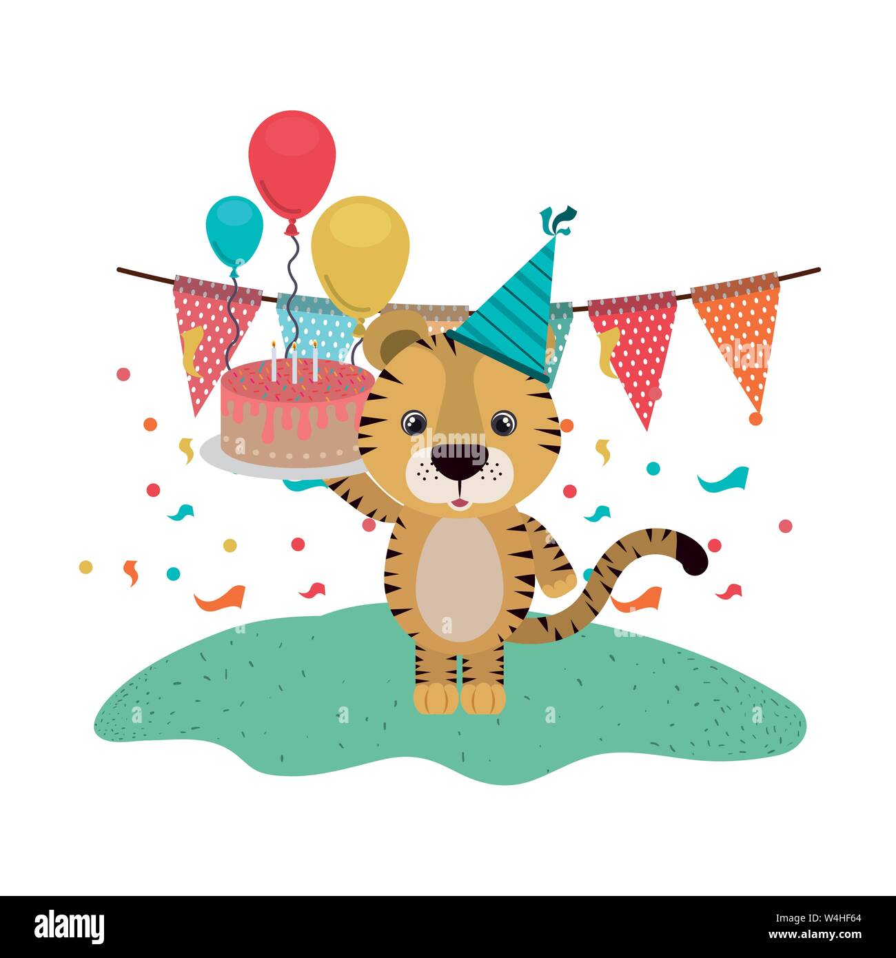 cute tiger with party hat Stock Vector Image & Art - Alamy