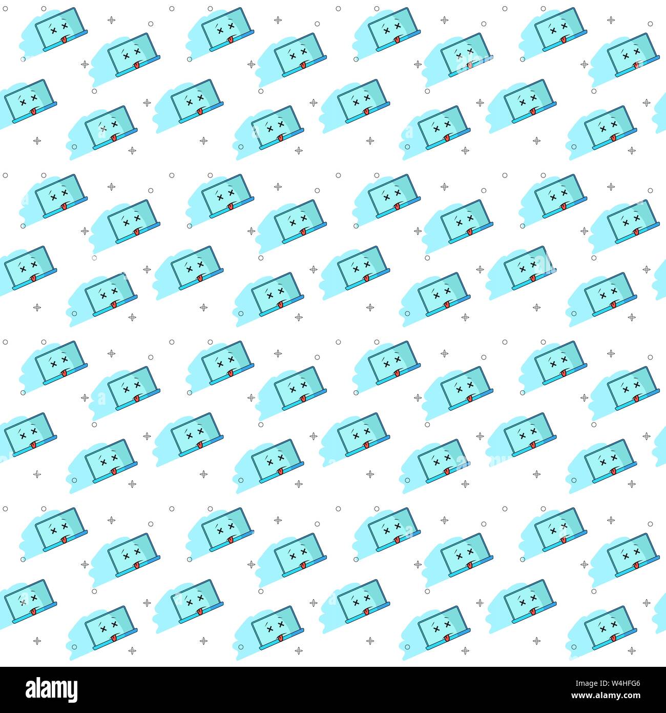 Seamless pattern on white background. Broken laptop. Breakdown Funny ...