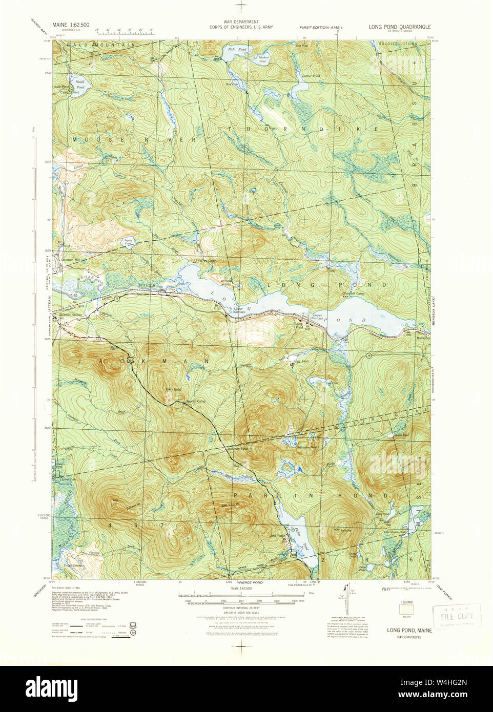 Maine USGS Historical Map Long Pond 460579 1944 62500 Restoration Stock ...