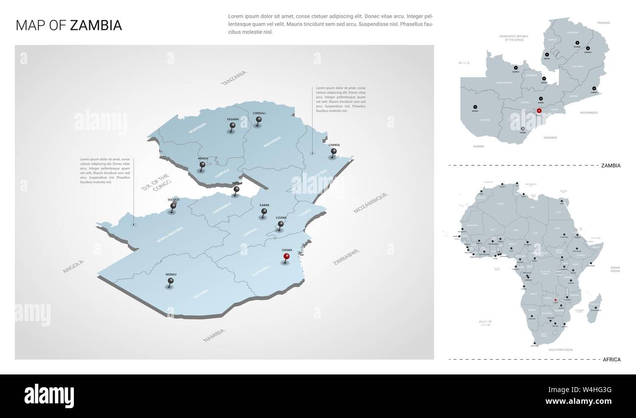 Vector set of Zambia country. Isometric 3d map, Zambia map, Africa map ...