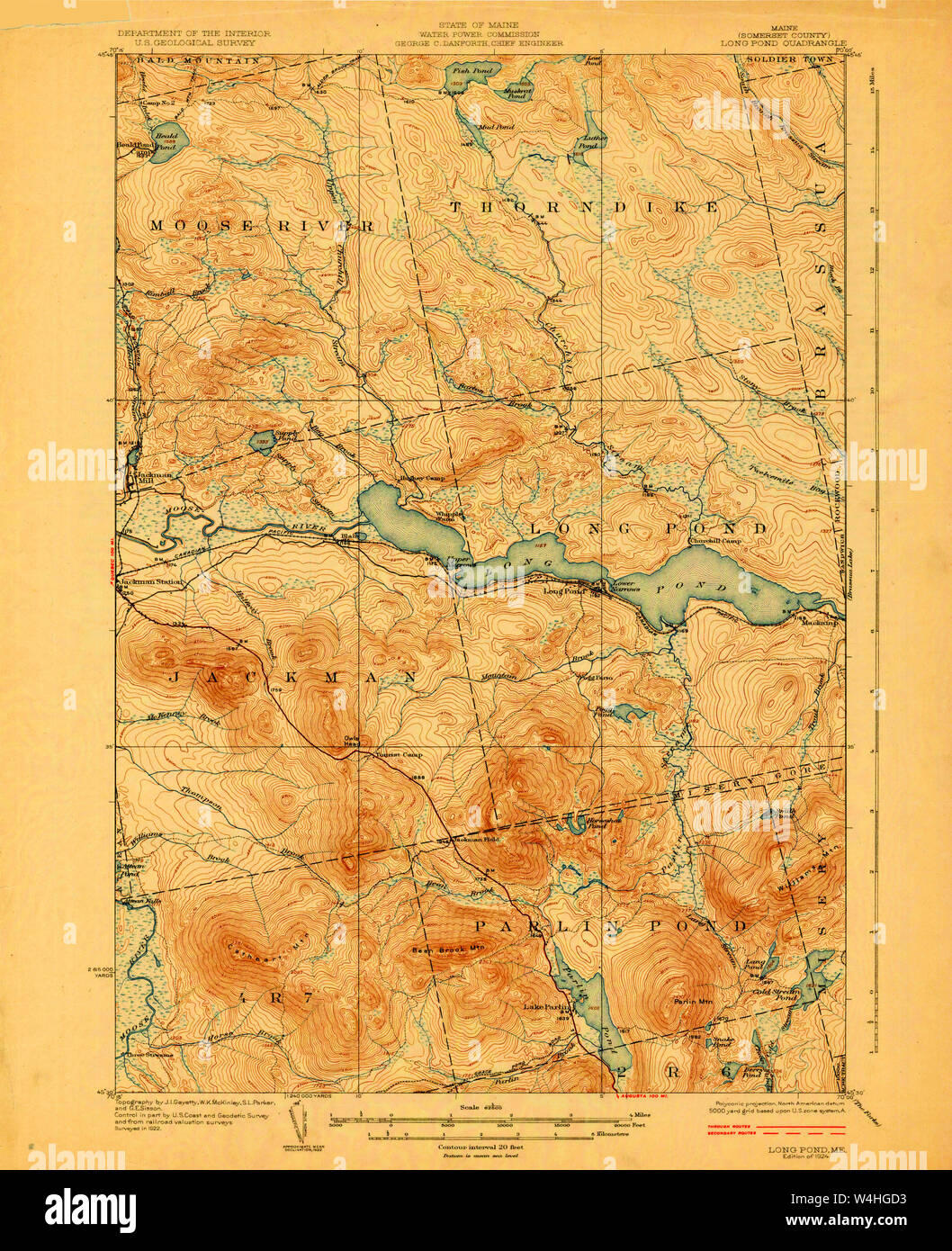 Maine USGS Historical Map Long Pond 807558 1924 62500 Restoration Stock ...