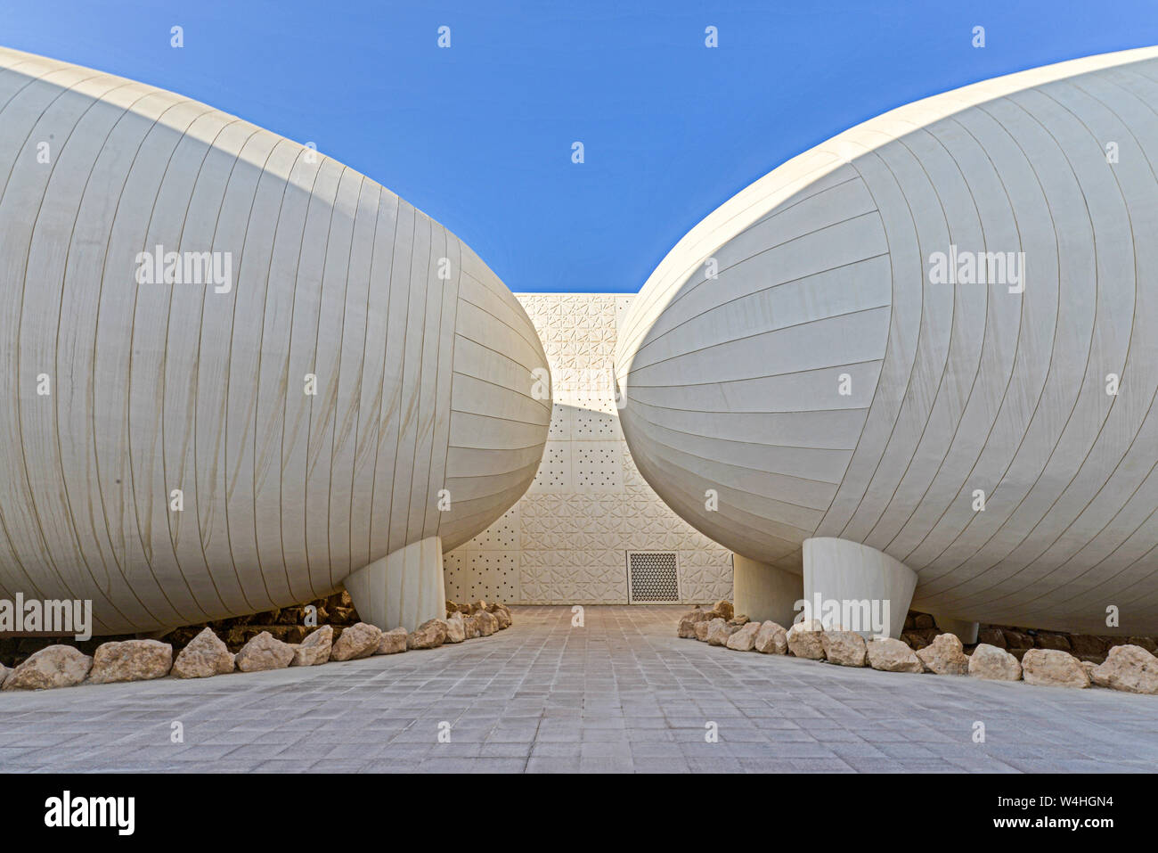 DOHA, QATAR - JANUARY 1, 2016: Detail of an egg shape structure of the ...