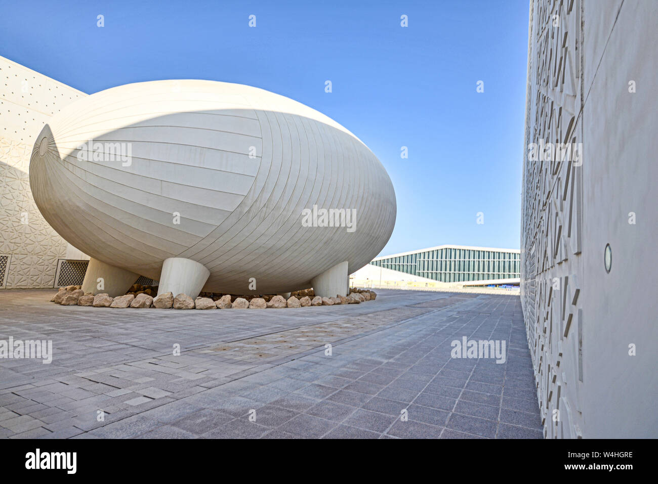 DOHA, QATAR - JANUARY 1, 2016: Detail of an egg shape structure of the ...