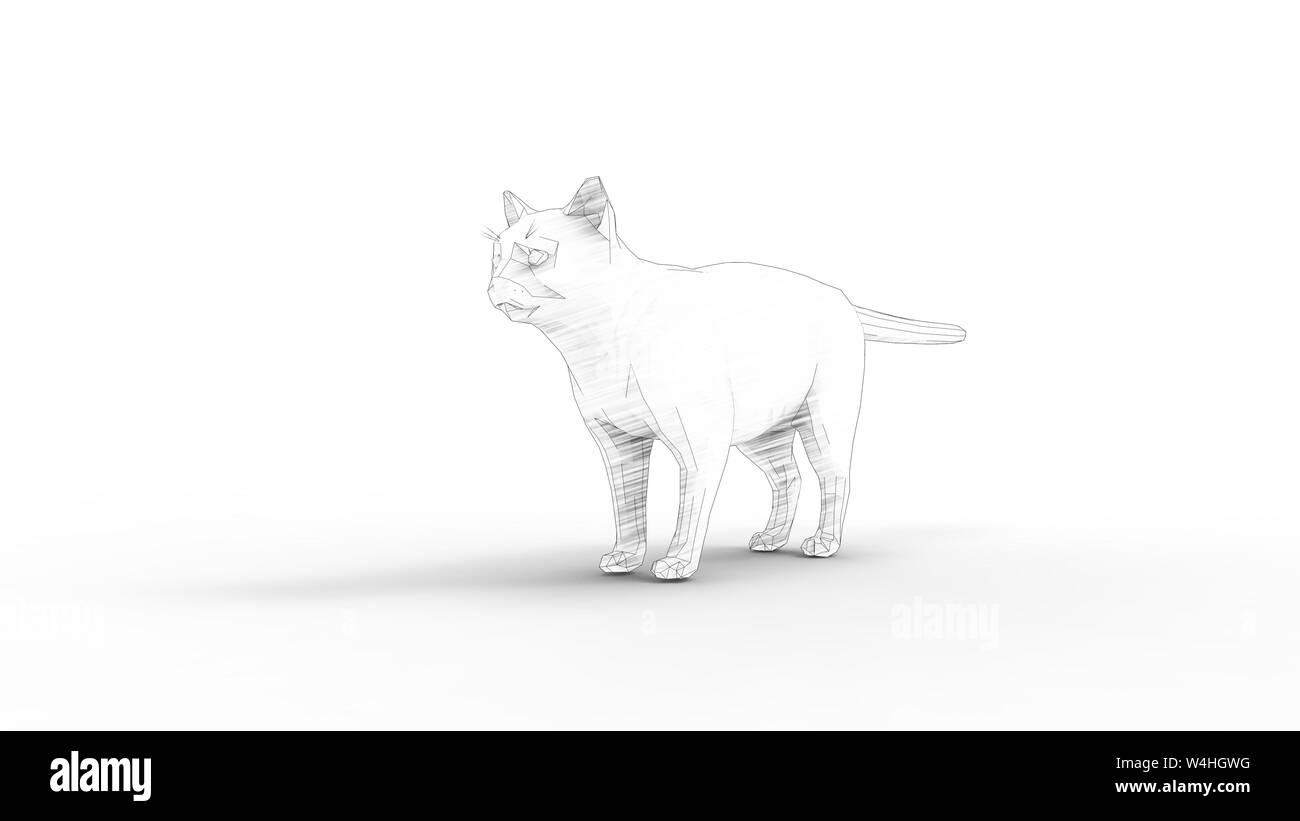 3d rendering of a polygonal cat computer model isolated in studio ...