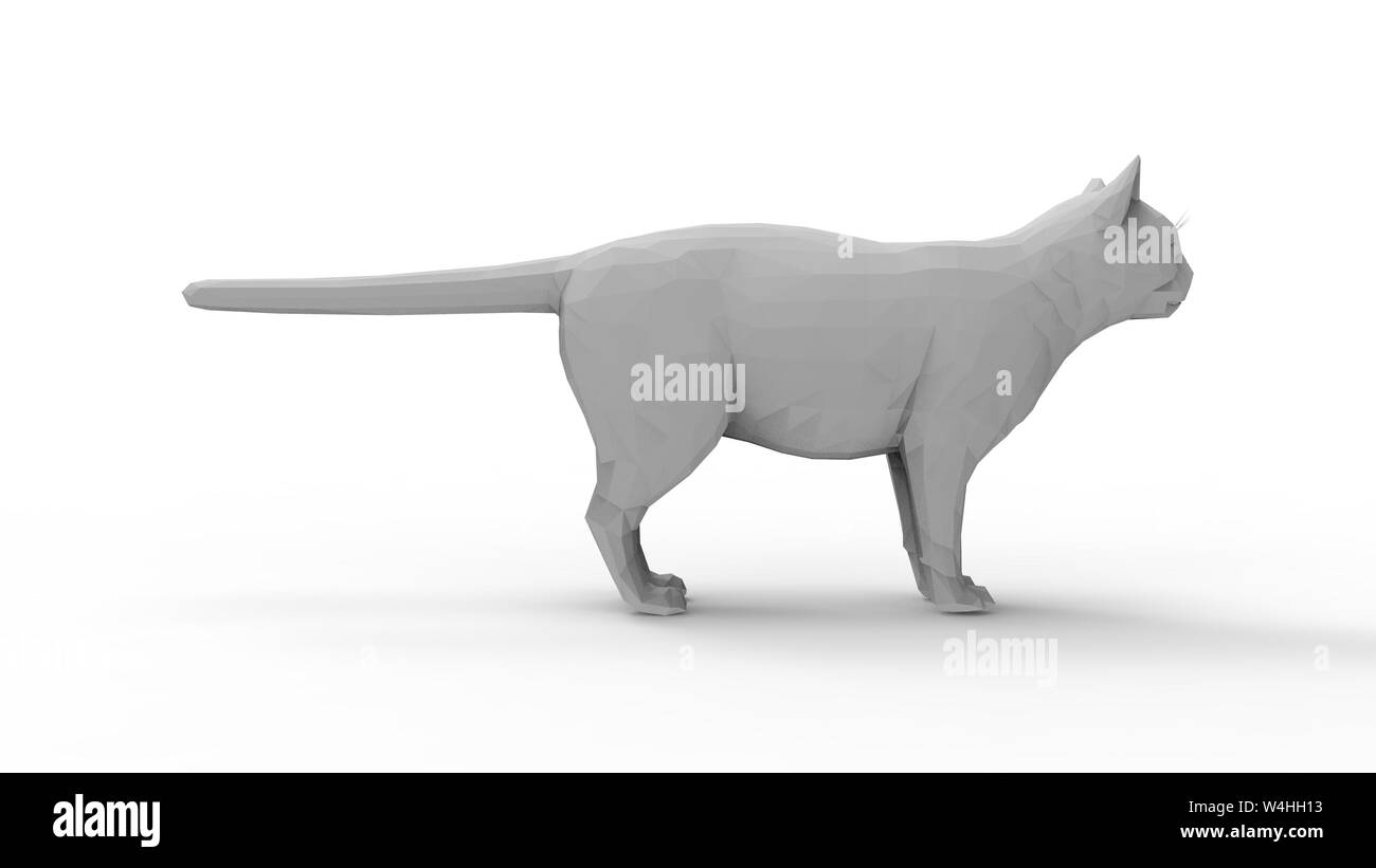 3d rendering of a polygonal cat computer model isolated in studio ...