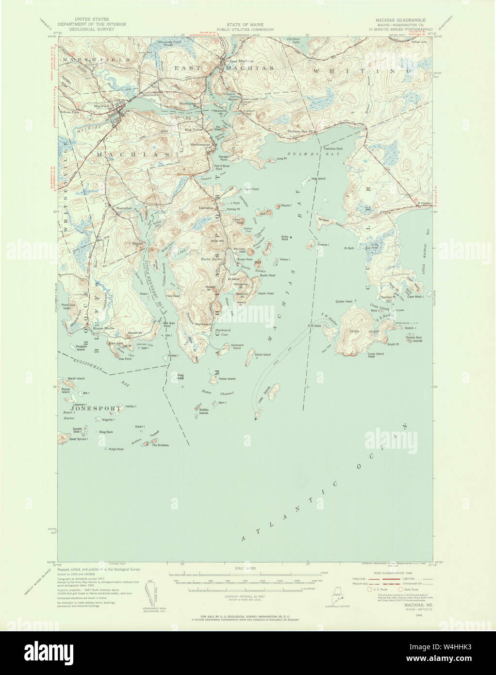 Maine USGS Historical Map Machias 306650 1941 62500 Restoration Stock ...