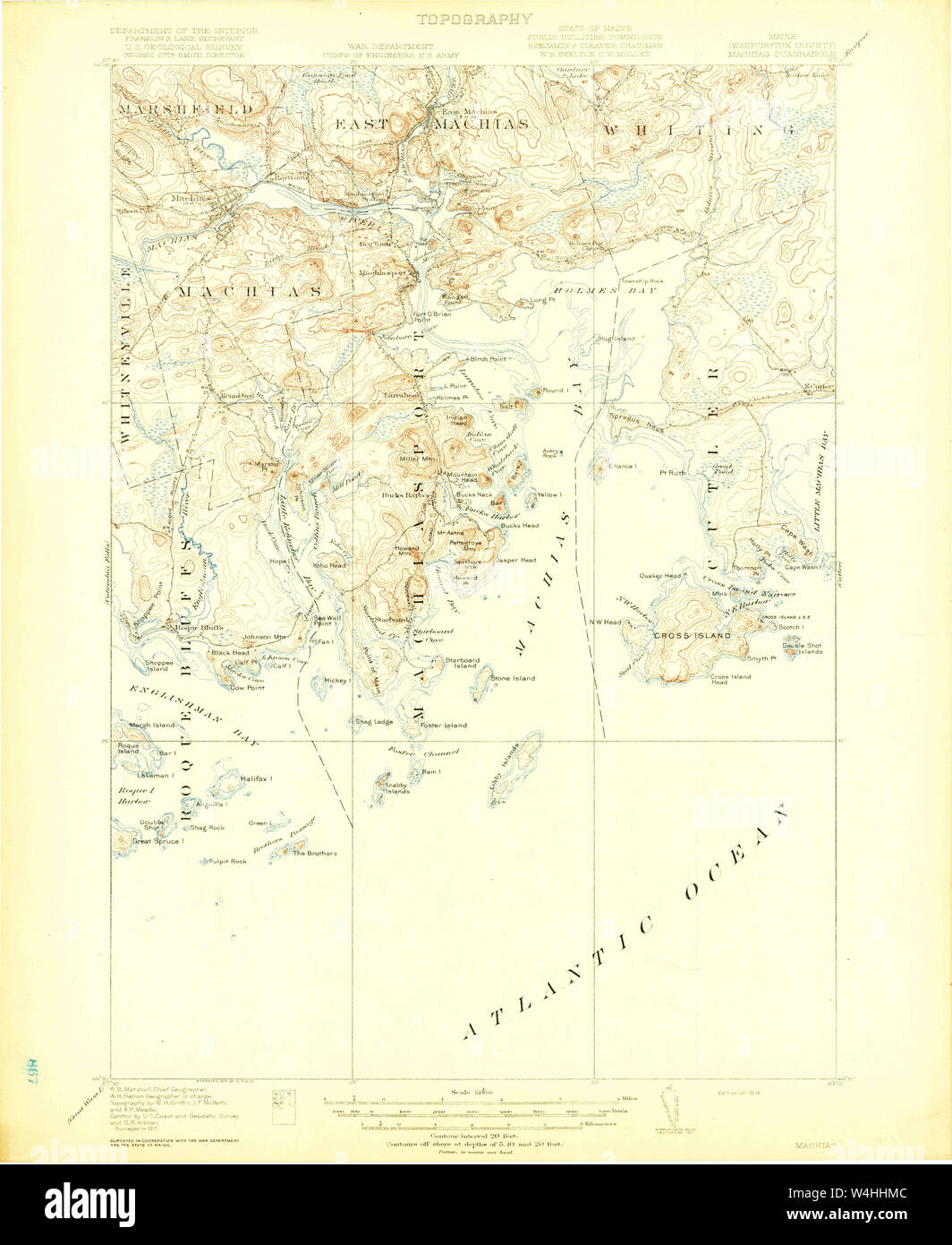 Maine USGS Historical Map Machias 460586 1918 62500 Restoration Stock ...