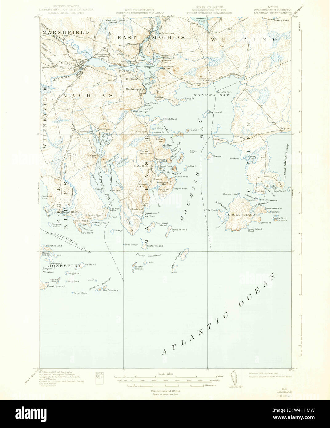 Maine USGS Historical Map Machias 460588 1918 62500 Restoration Stock ...