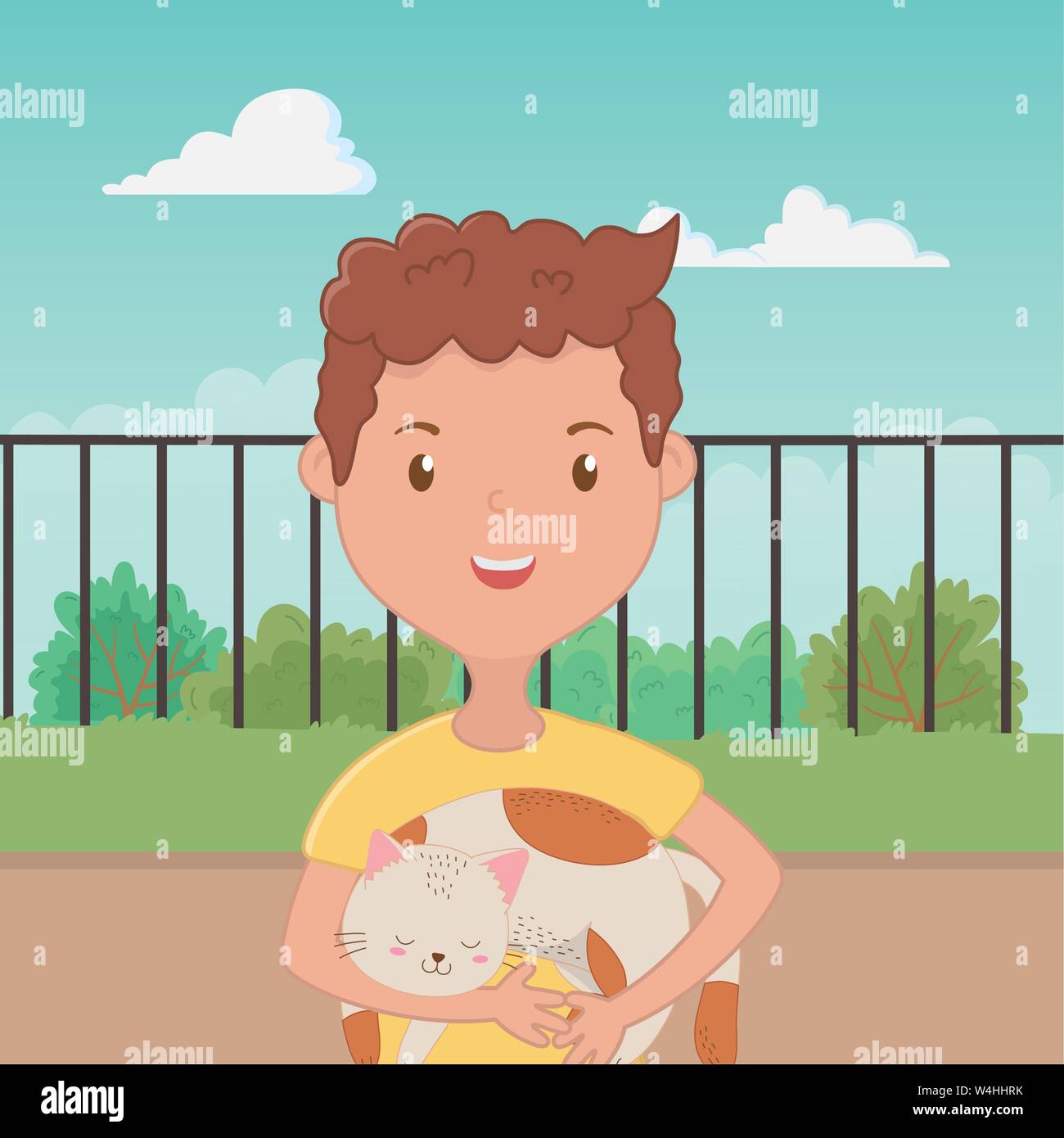 Boy with cat cartoon design, Mascot pet animal domestic cute life ...