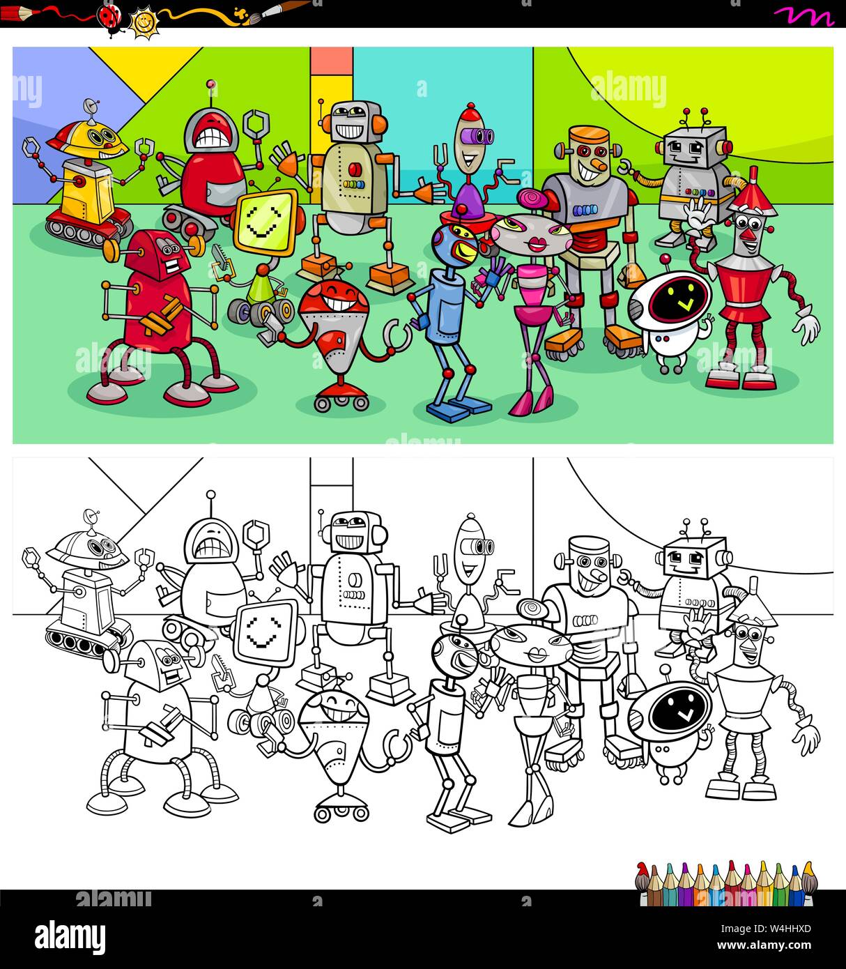 Cartoon Illustration of Funny Robots and Droids Fantasy Characters ...