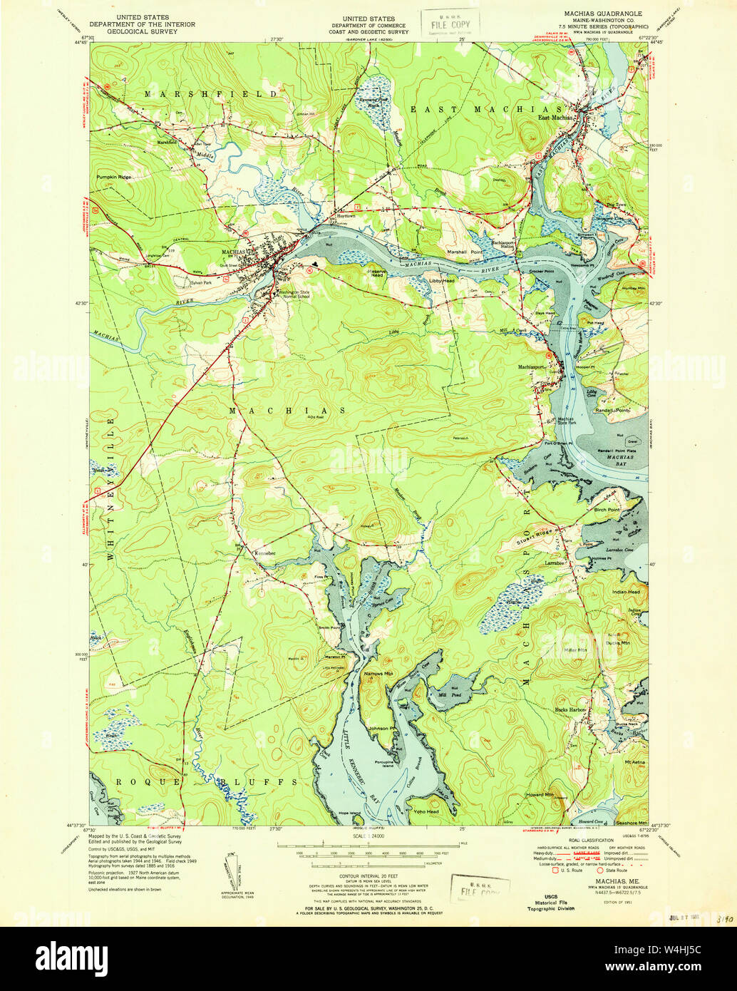 Maine USGS Historical Map Machias 806874 1951 24000 Restoration Stock ...