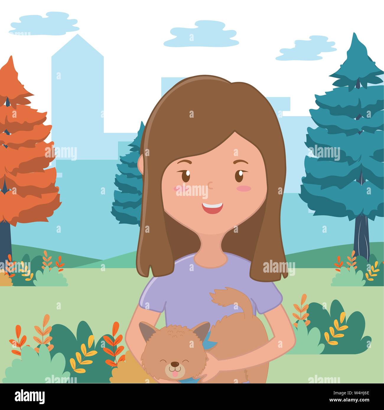 Girl with cat cartoon design, Mascot pet animal domestic cute life ...