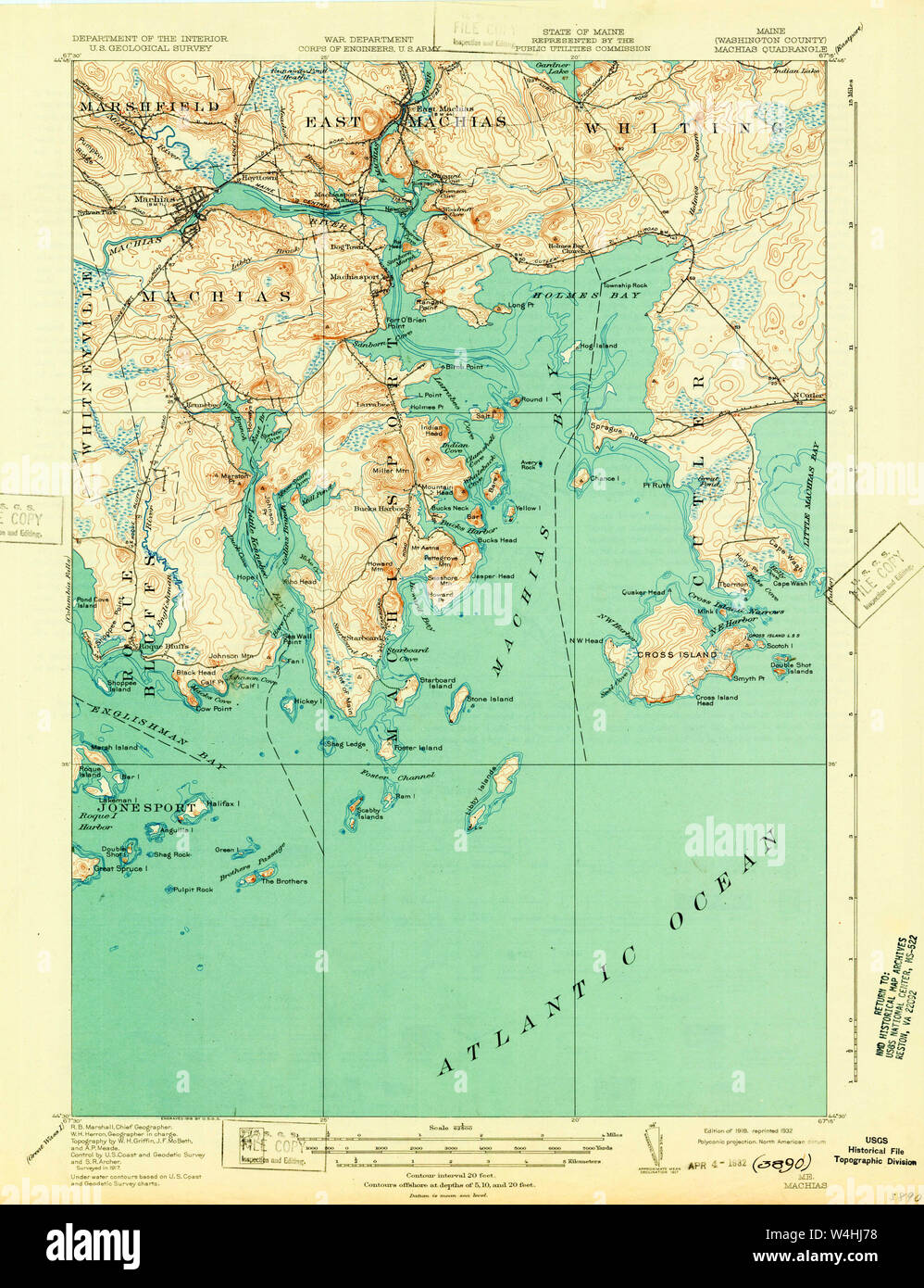 Maine USGS Historical Map Machias 807559 1918 62500 Restoration Stock ...