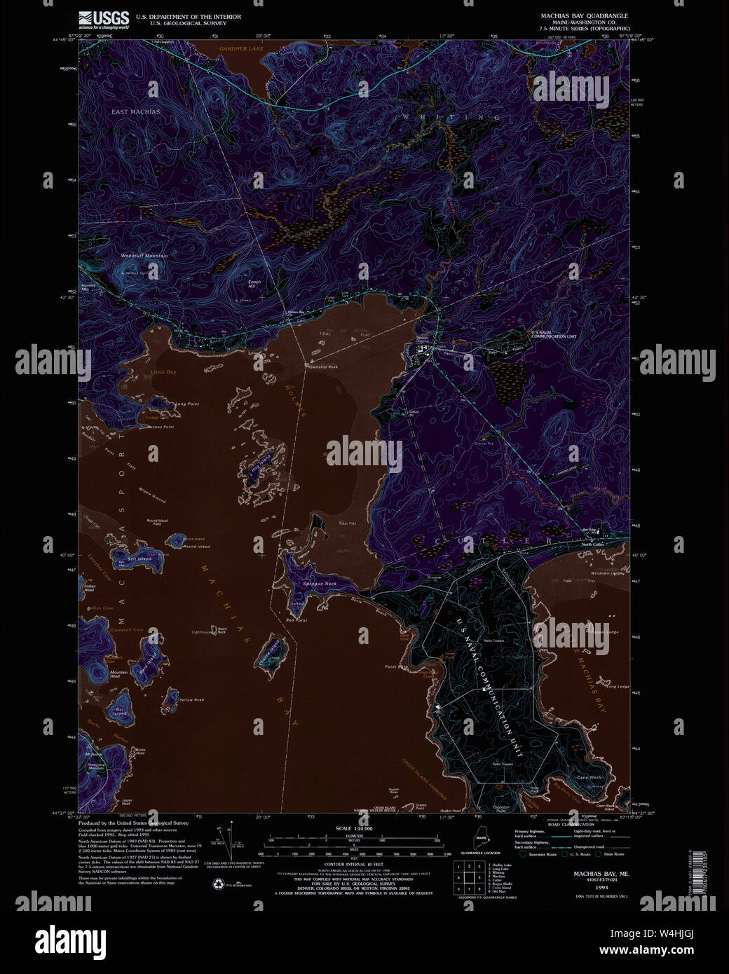 Maine USGS Historical Map Machias Bay 102710 1993 24000 Inversion ...