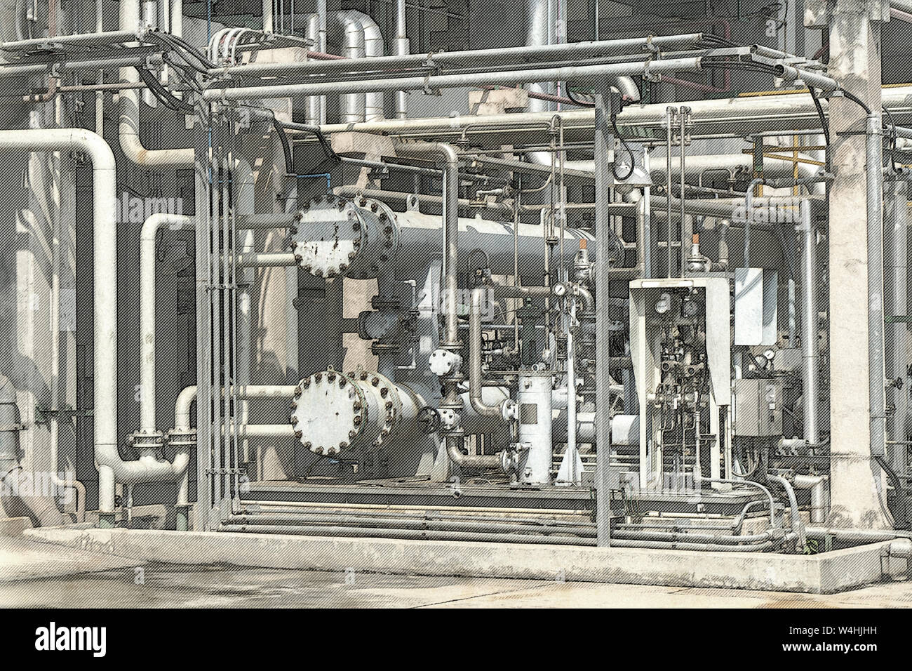 Sketch of the pipe in the Refinery industry Stock Photo - Alamy
