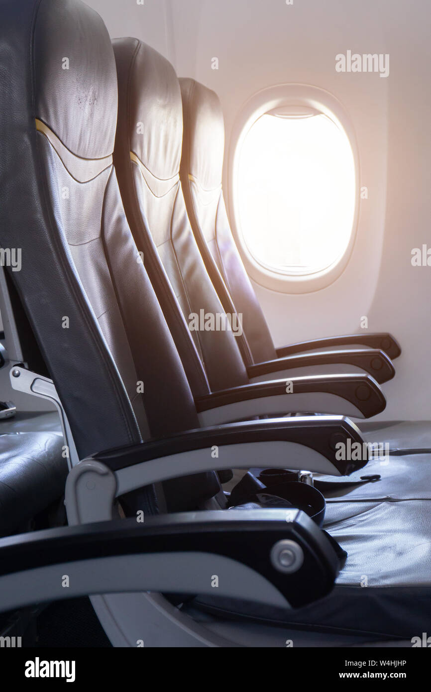 Side view of empty airplane seat In the airplane before take off Stock ...