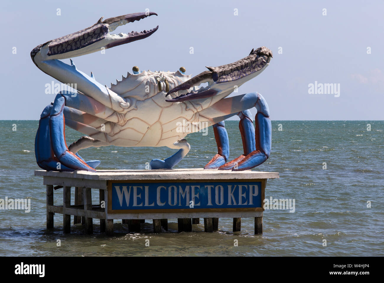 Kep, Cambodia - April 26, 2014: A giant crab statue welcomes visitors ...
