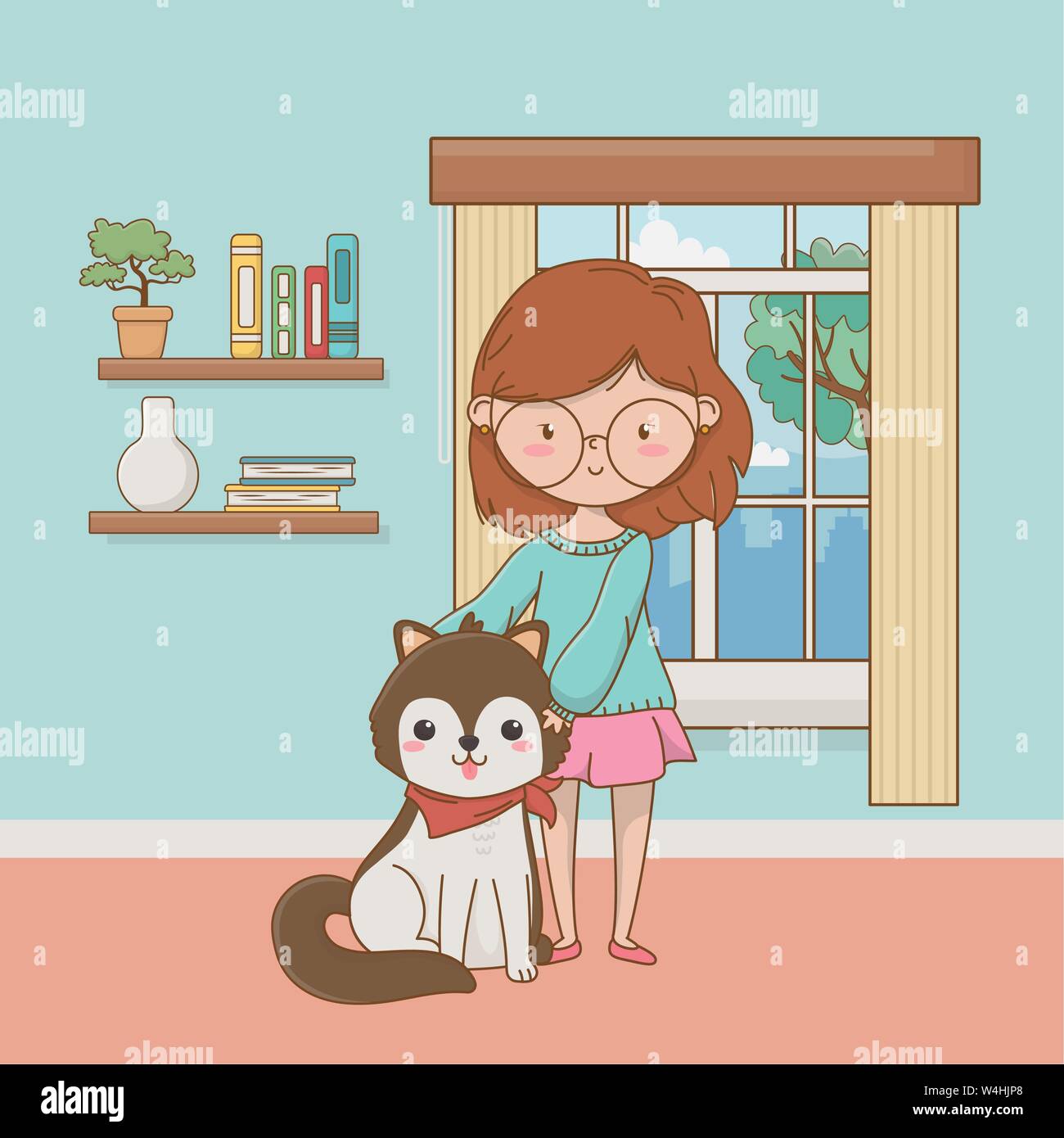 Girl with dog cartoon design, Mascot pet animal nature cute and puppy ...
