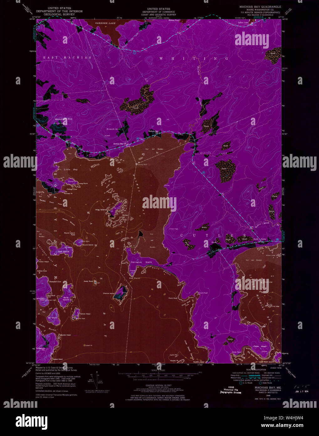 Maine USGS Historical Map Machias Bay 806876 1949 24000 Inversion ...
