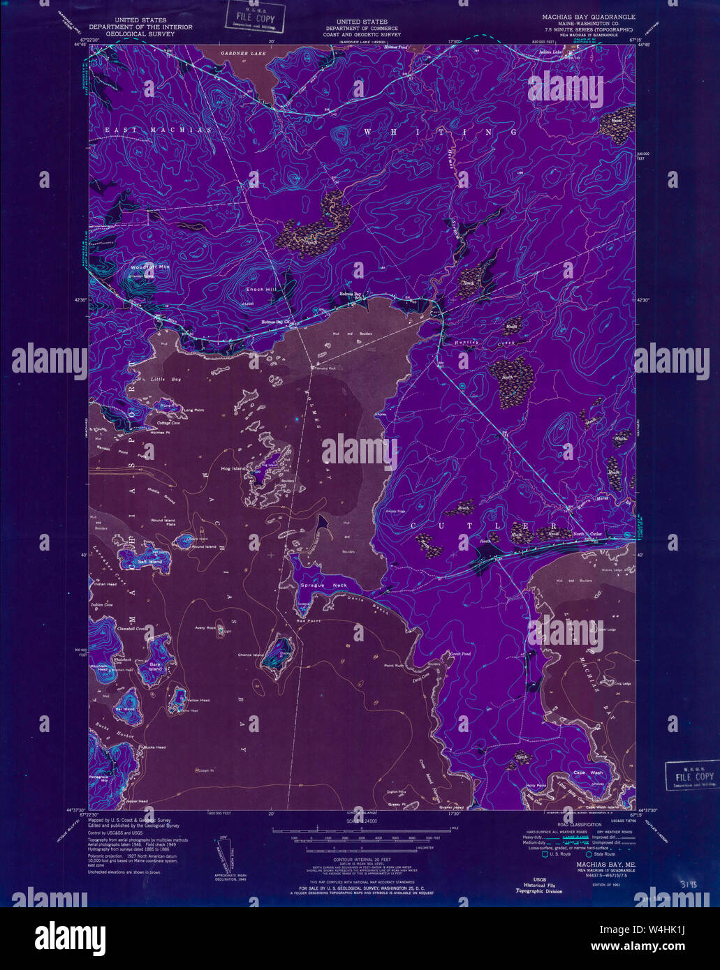 Maine USGS Historical Map Machias Bay 806877 1951 24000 Inversion ...