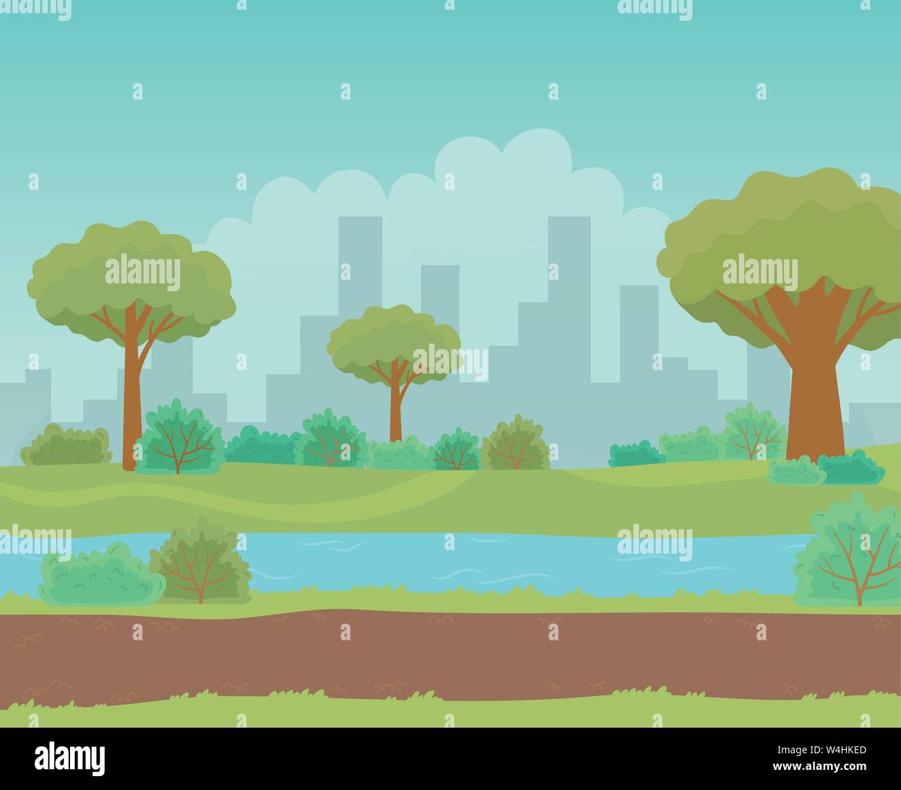 beautiful park with lake landscape scene vector illustration design ...