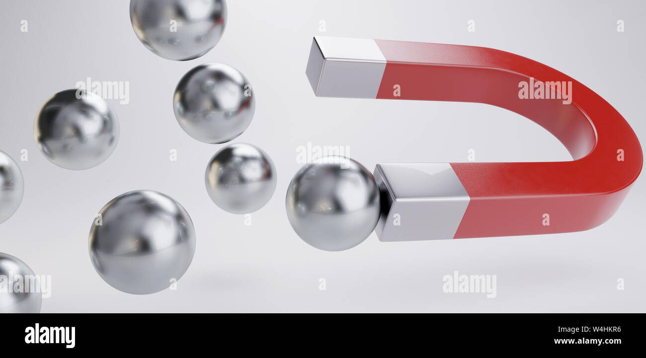 magnet chrome balls magnetic design 3d-illustration Stock Photo - Alamy
