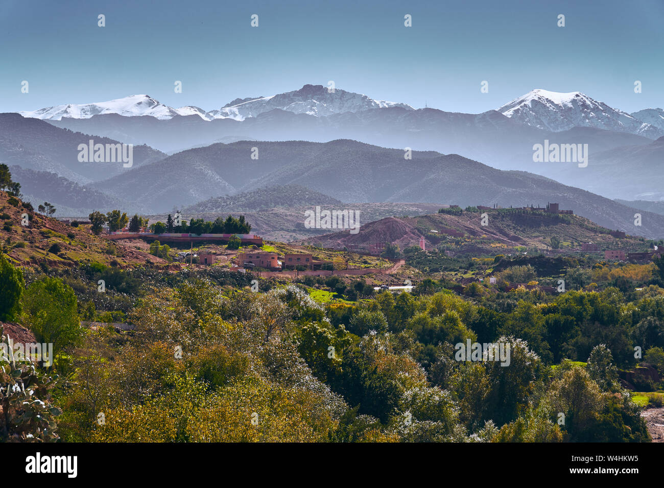 View of snow covered mountain peaks of High Atlas in Morocco Africa ...