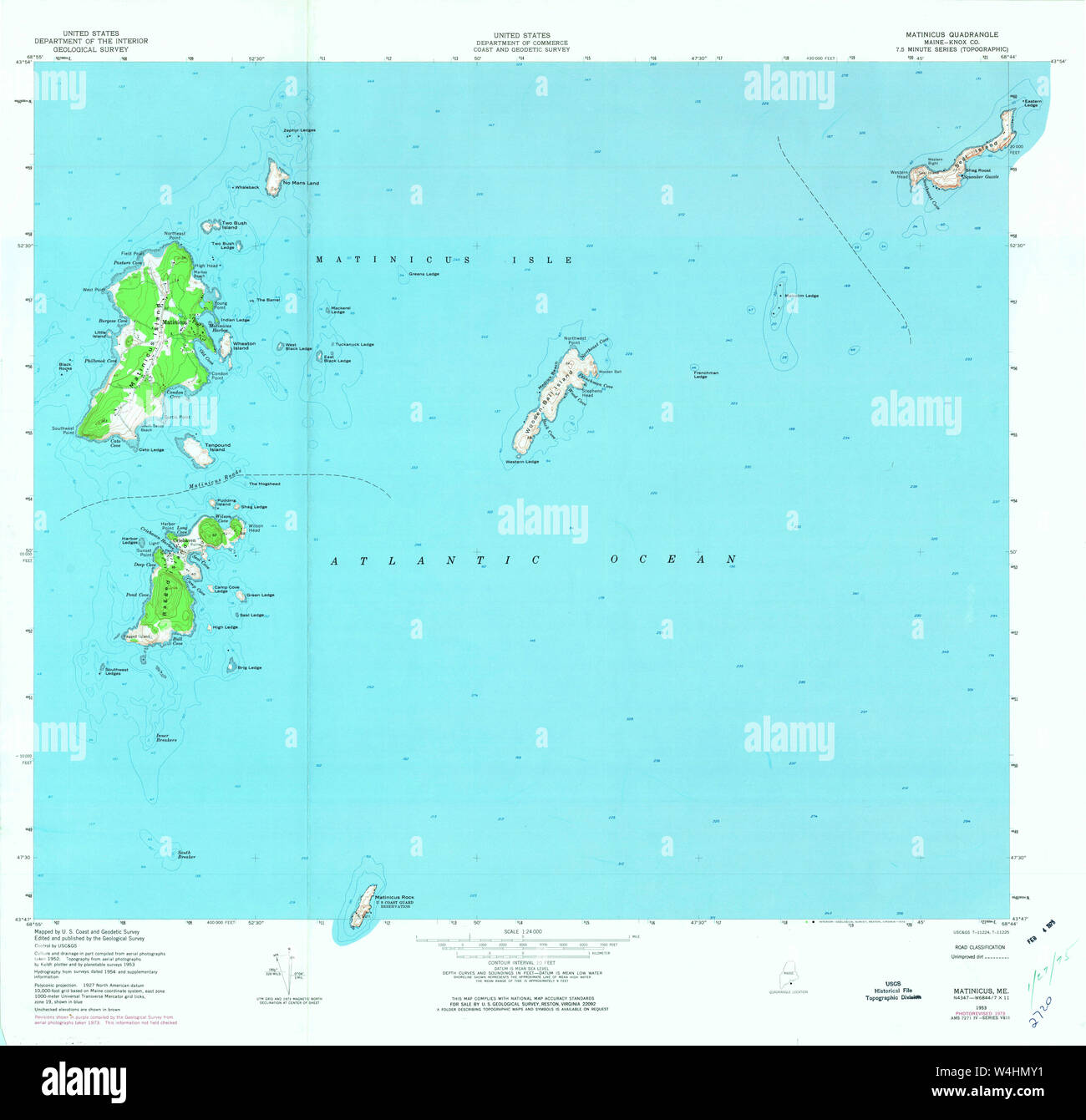 Maine USGS Historical Map Matinicus 806887 1953 24000 Restoration Stock ...