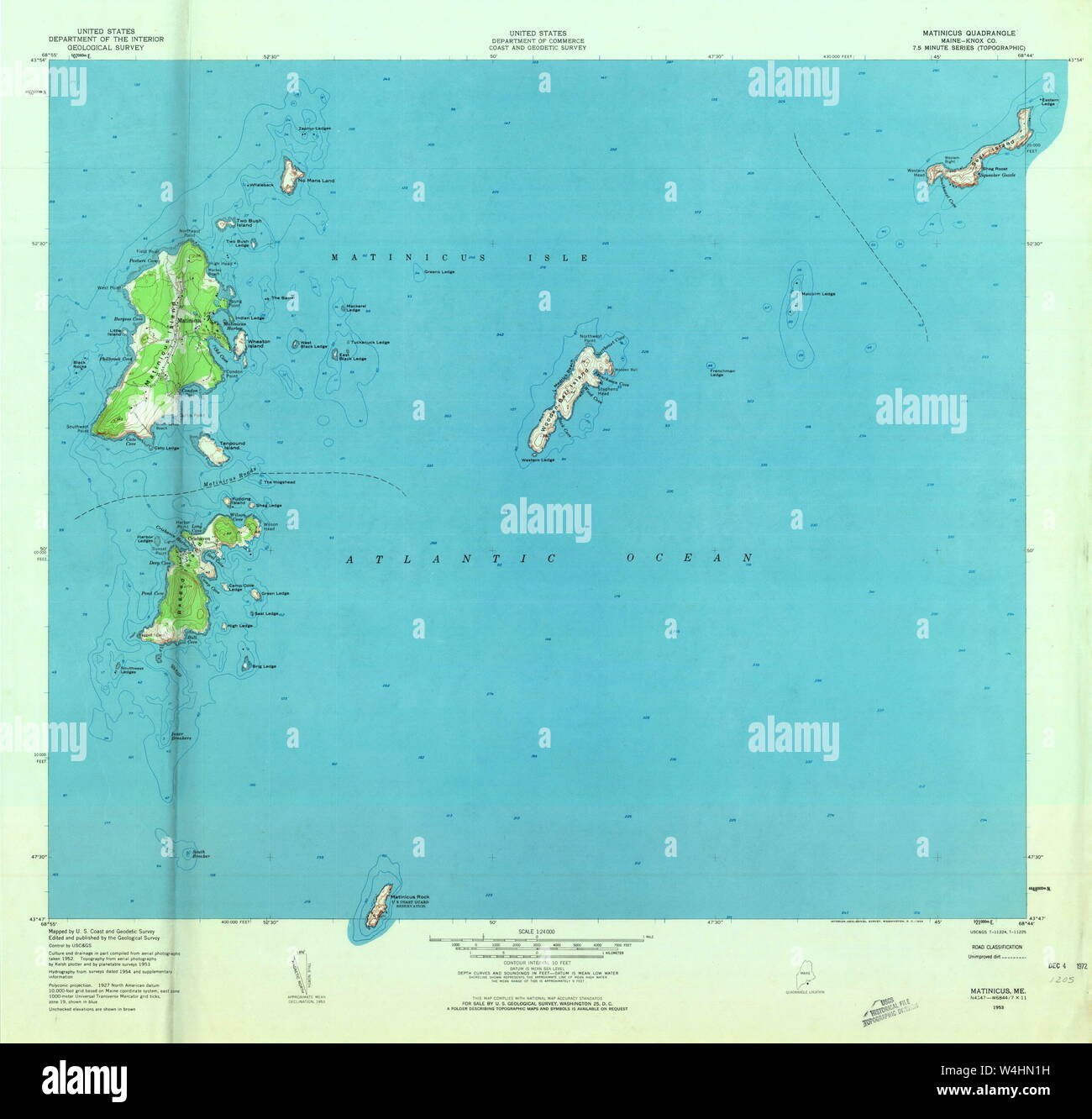 Maine USGS Historical Map Matinicus 806888 1953 24000 Restoration Stock ...
