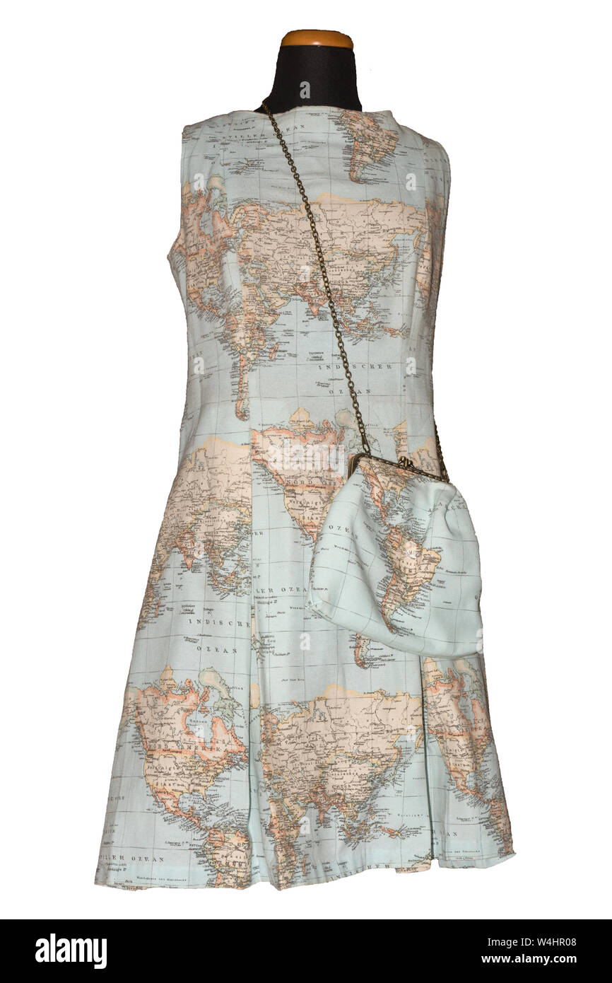 women dress with world map design Stock Photo - Alamy