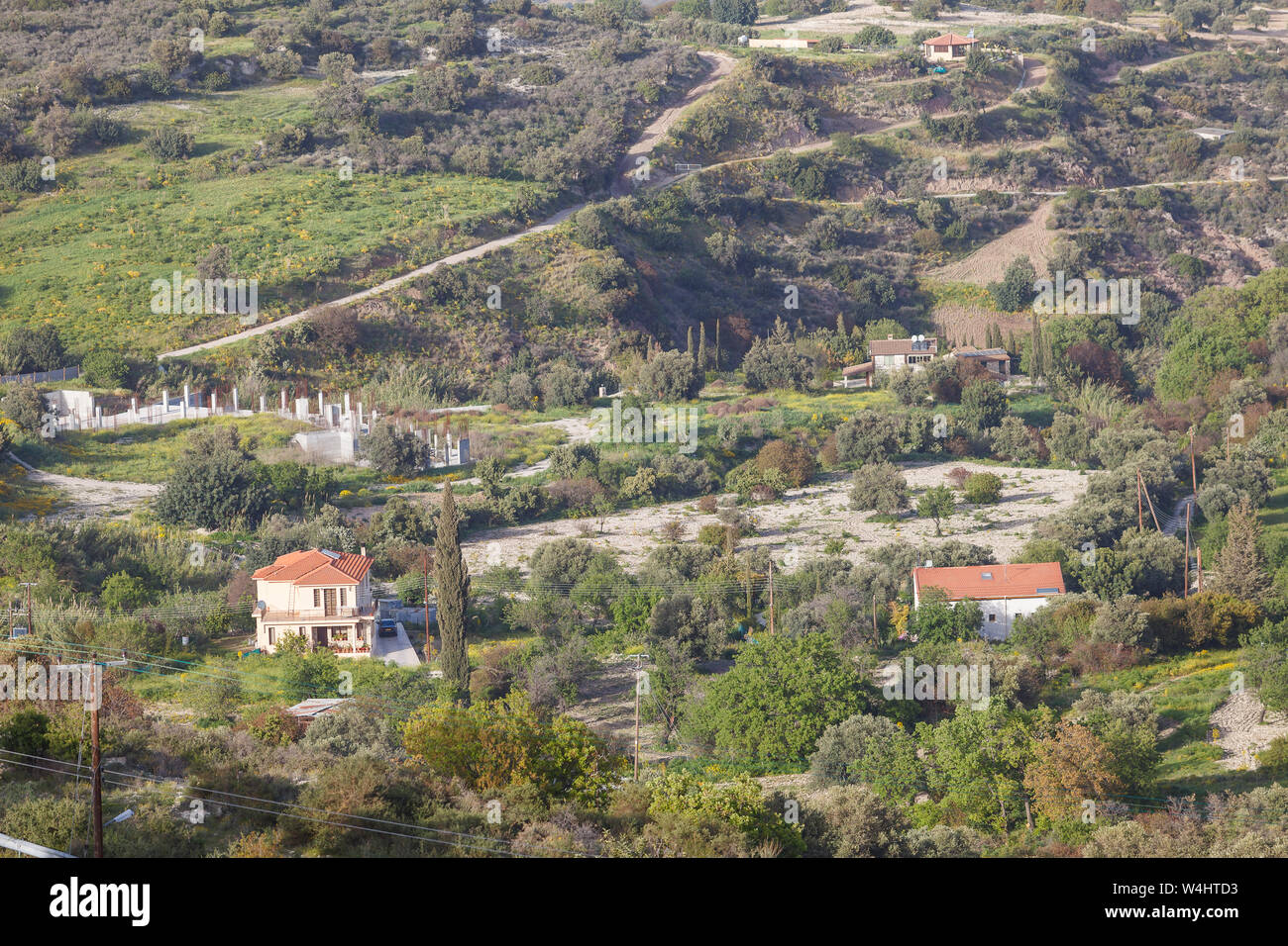 Traditional rural greek scenic mountaine view, olives and other trees ...