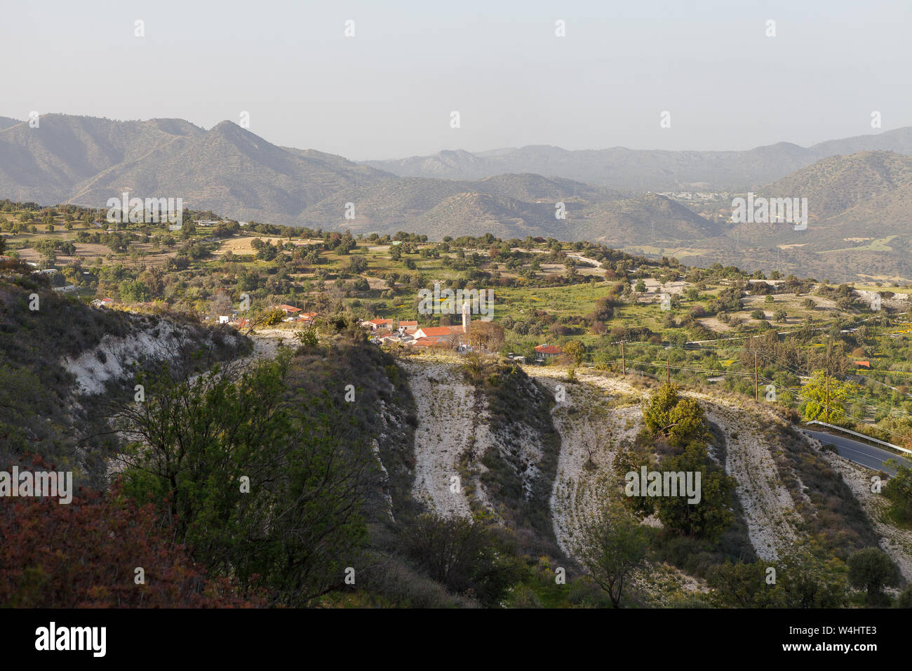 Traditional rural greek scenic mountaine view, olives and other trees ...