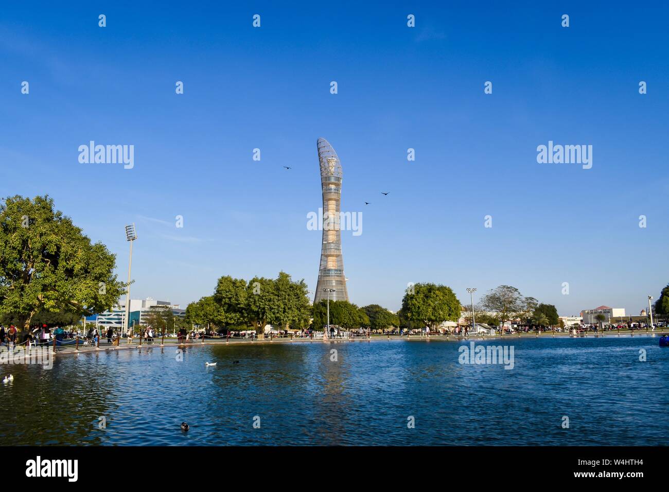 The Aspire Park and the Aspire Tower (also known as The Torch) in Doha ...