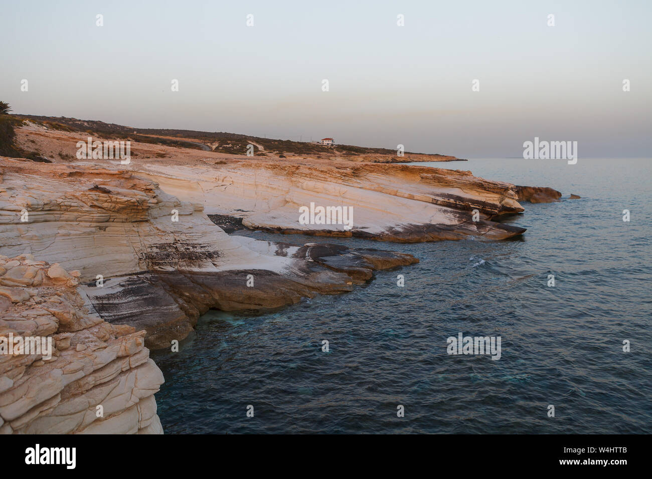 View of the iconic seascape with white rocks. Cyprus, sunset Stock ...