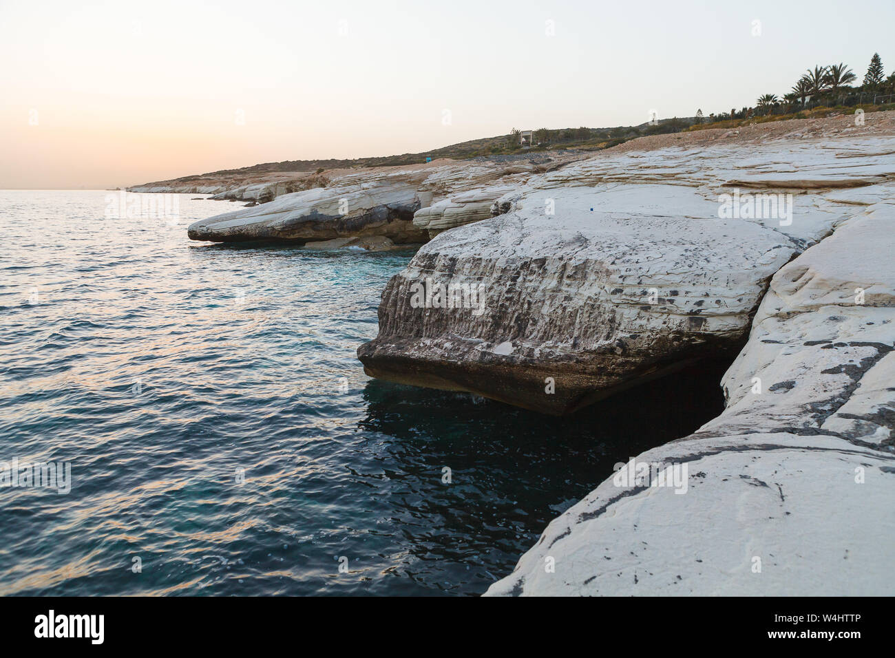 View of the iconic seascape with white rocks. Cyprus, sunset Stock ...