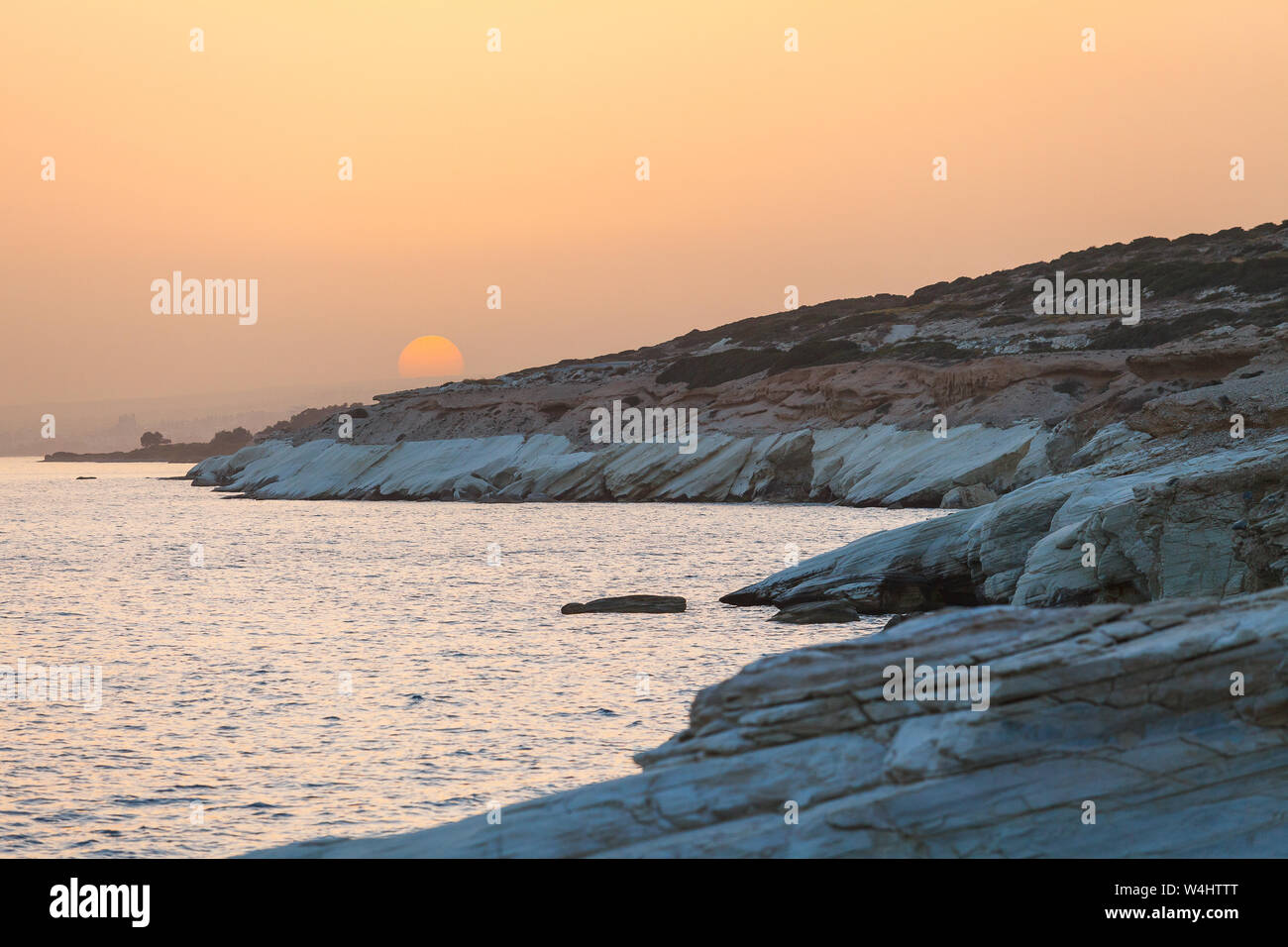 View of the iconic seascape with white rocks. Cyprus, sunset Stock ...