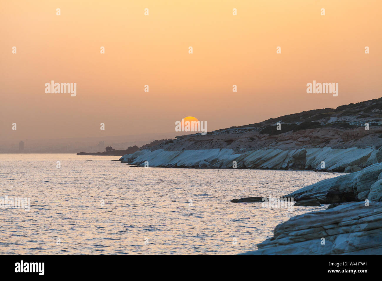 View of the iconic seascape with white rocks. Cyprus, sunset Stock ...