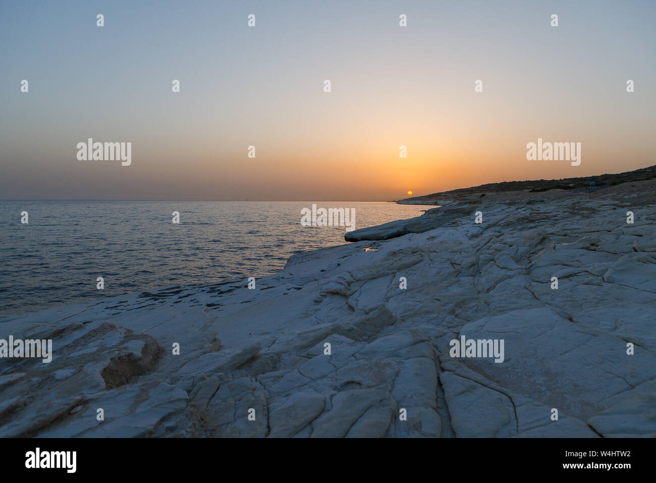 View of the iconic seascape with white rocks. Cyprus, sunset Stock ...