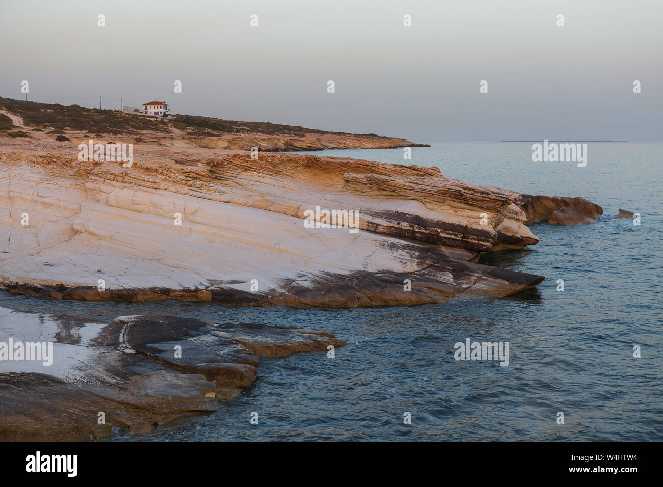 View of the iconic seascape with white rocks. Cyprus, sunset Stock ...