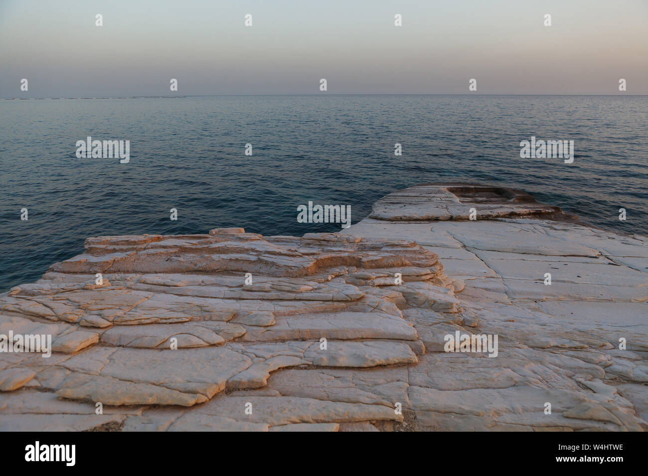View of the iconic seascape with white rocks. Cyprus, sunset Stock ...