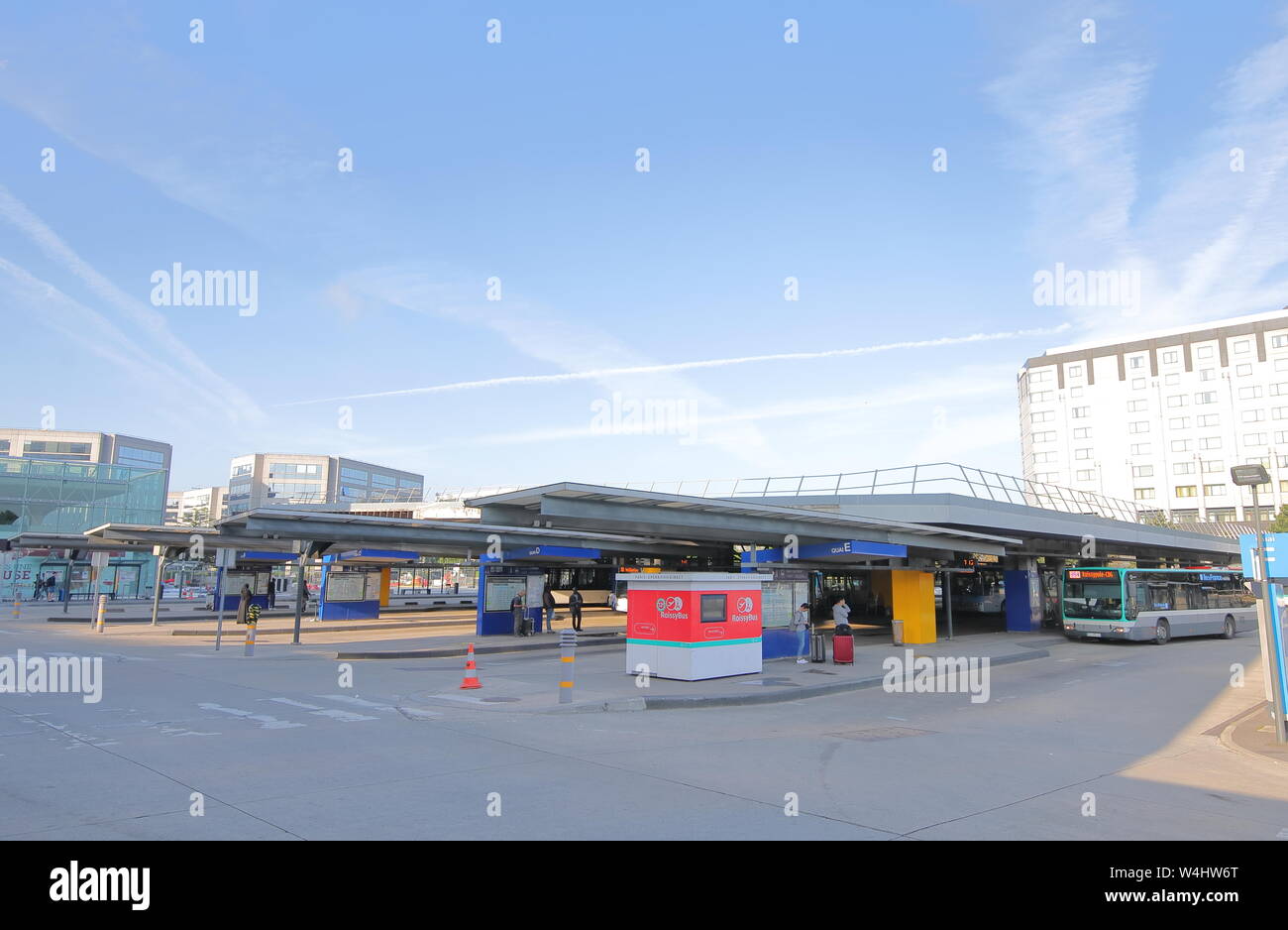 People travel at Charles de Gaulle airport bus terminal Paris France ...