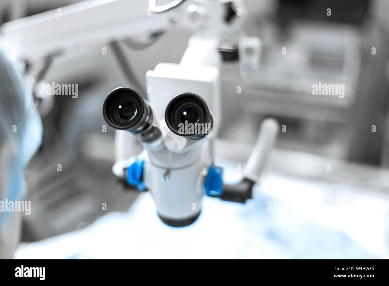 Operating microscope close-up. Sterile operating room in a veterinary ...