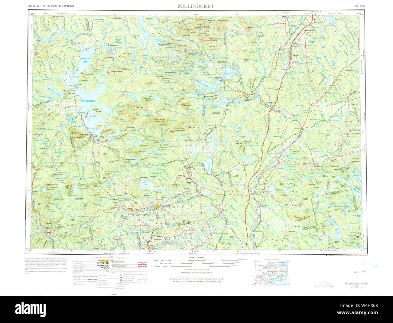 Maine USGS Historical Map Millinocket 460610 1954 250000 Restoration ...